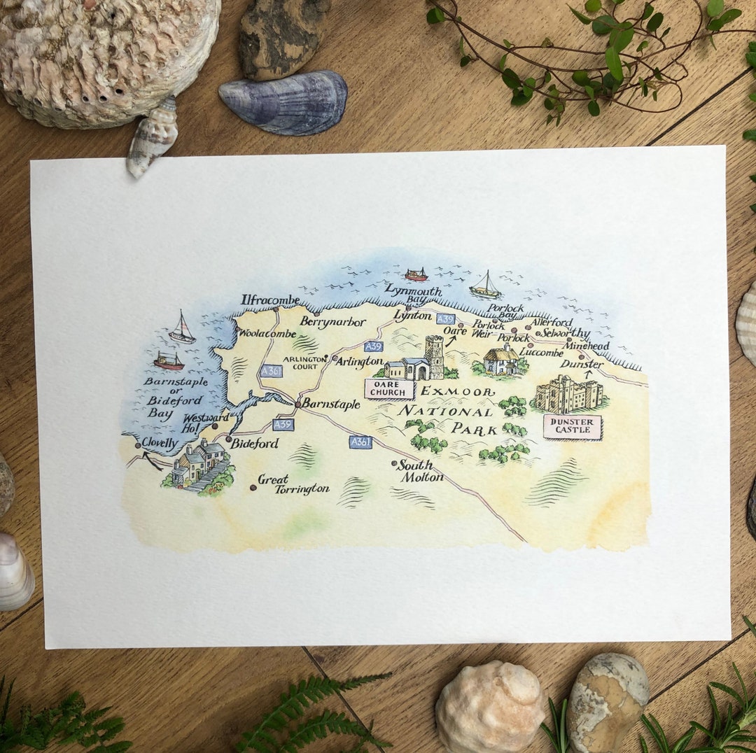 North Devon and Somerset Map Print-north Devon and Somerset Map Gift ...