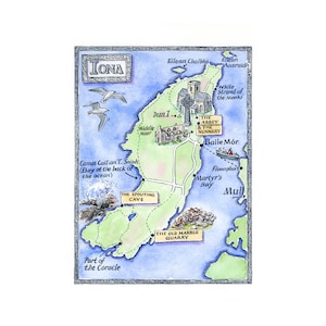 Illustrated Map of Iona-iona Souvenir Map-watercolour Scottish Island ...