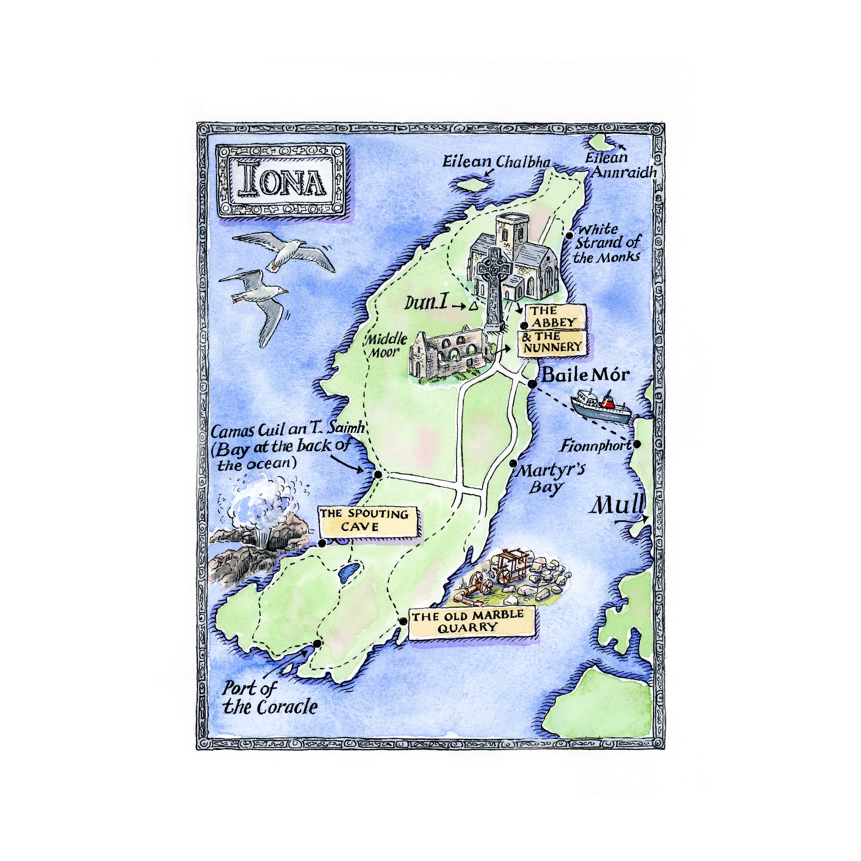 Illustrated Map of Iona-iona Souvenir Map-watercolour Scottish Island Map-hand Painted Map Gift ...