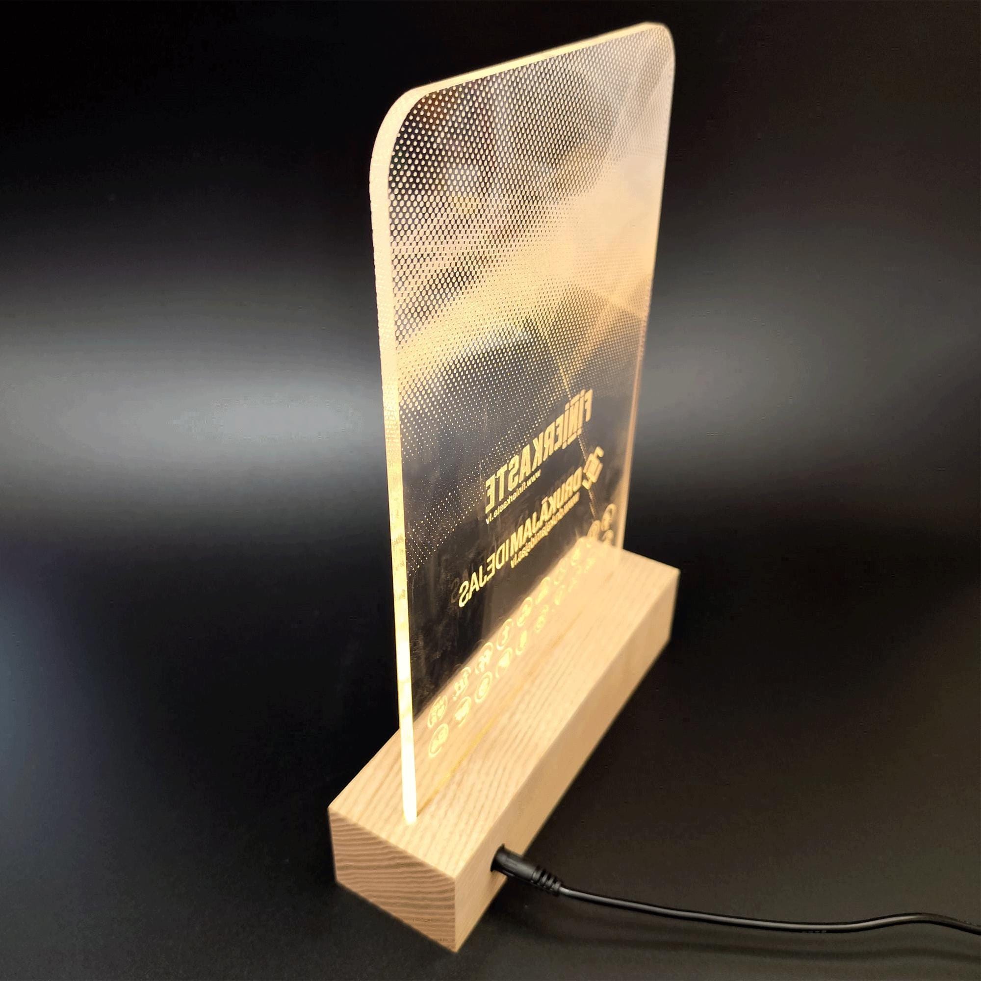 Custom Engraved LED Acrylic Sign With Oak Wood Base, Customized ...