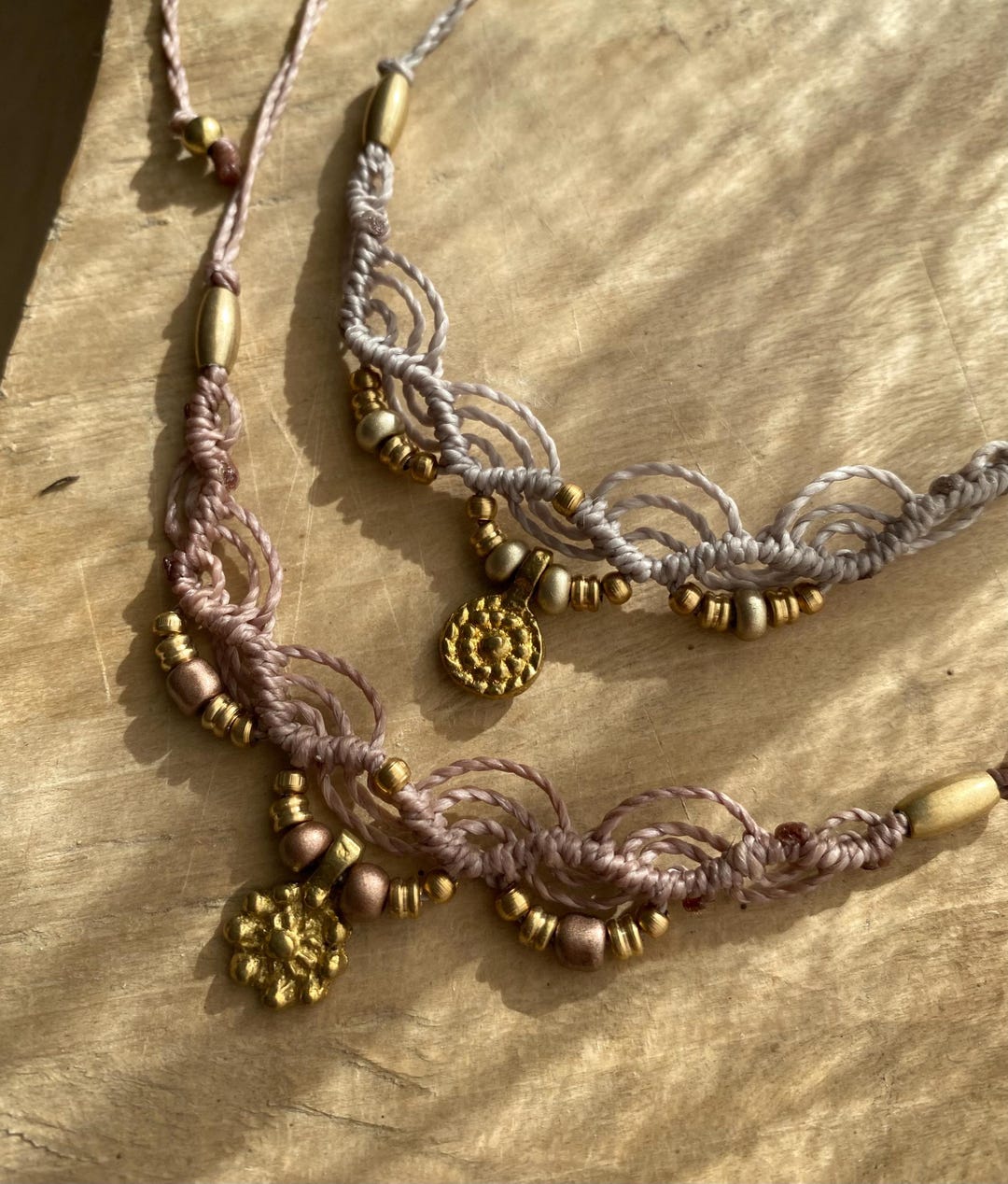 Macrame Necklace Boho Ethnic Hippie Necklace Jewelry Braided Beige Pink ...