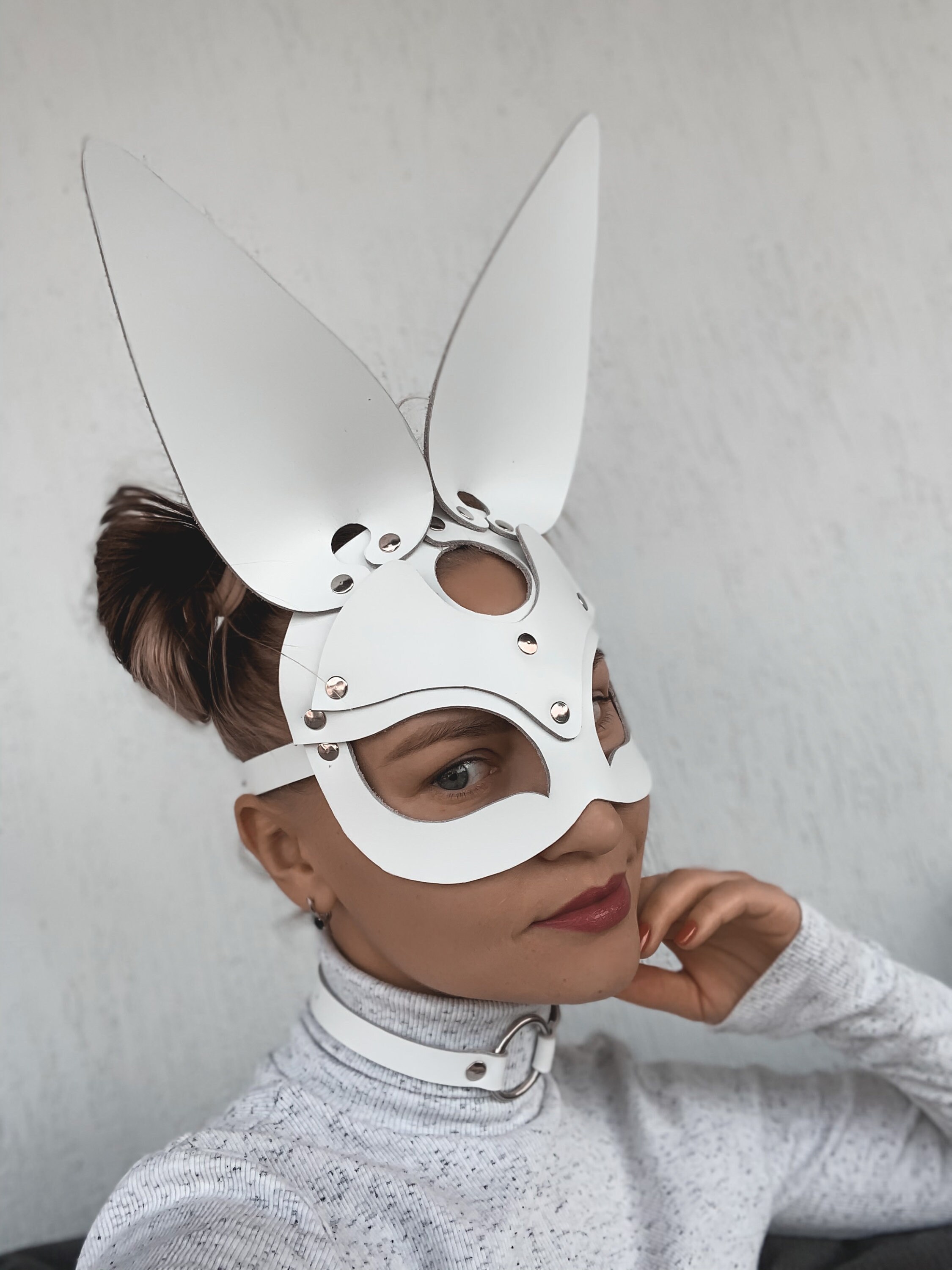 Leather rabbit mask fetish mask mature bunny mask black | Etsy