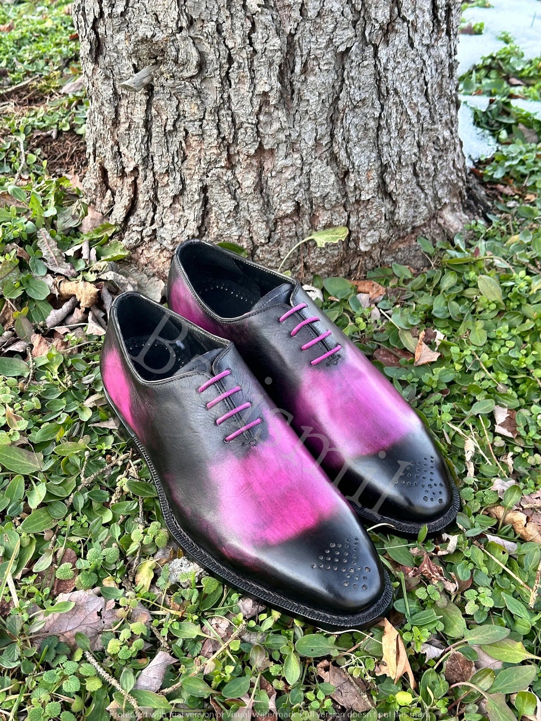 Men's Oxford Shoes Purple Patina Whole Cut Shoes Lace up Dress Shoes ...