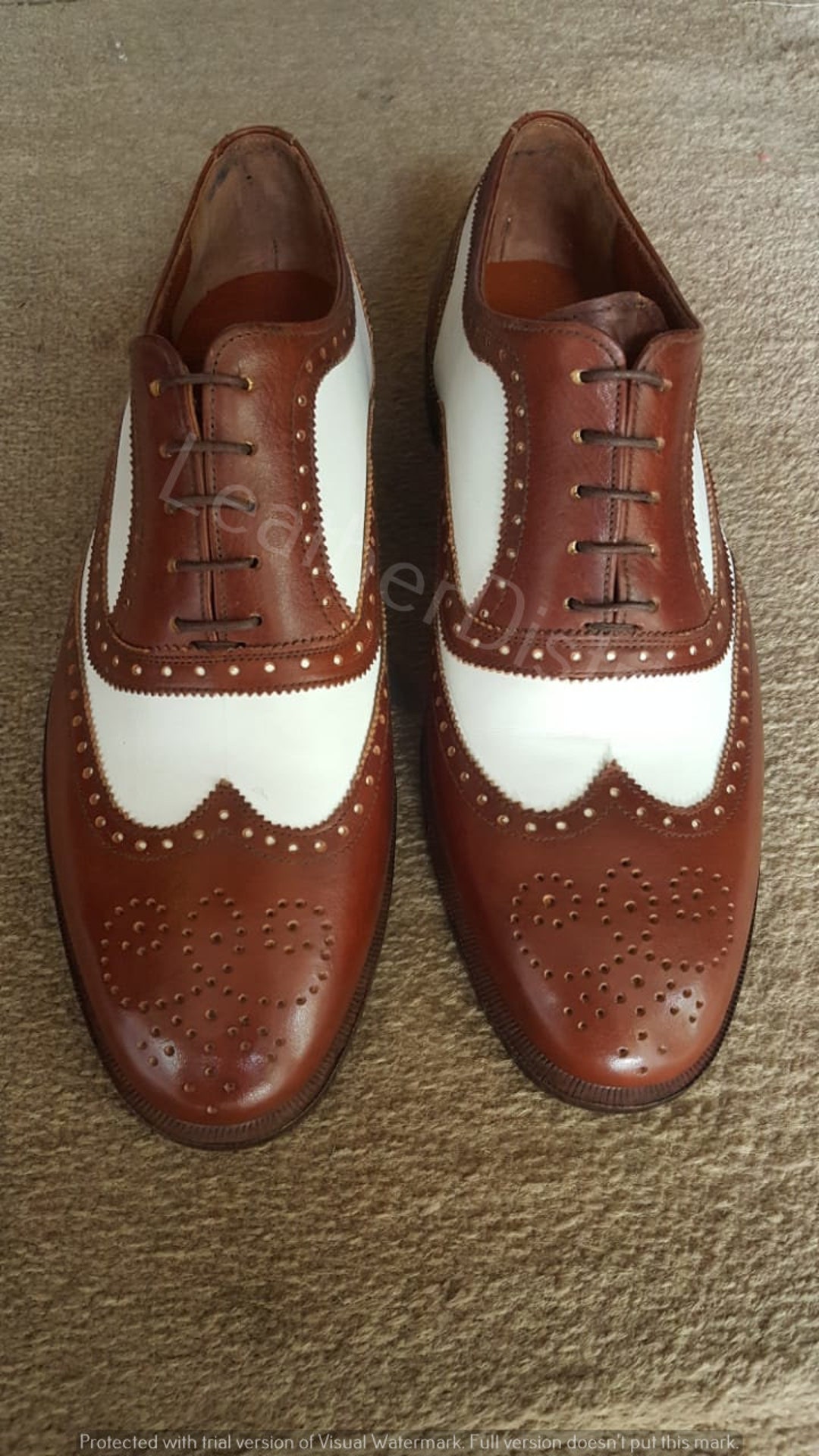 Handmade Men's Spectator Shoes Goodyear Welted Bicolor Leather Wingtips ...