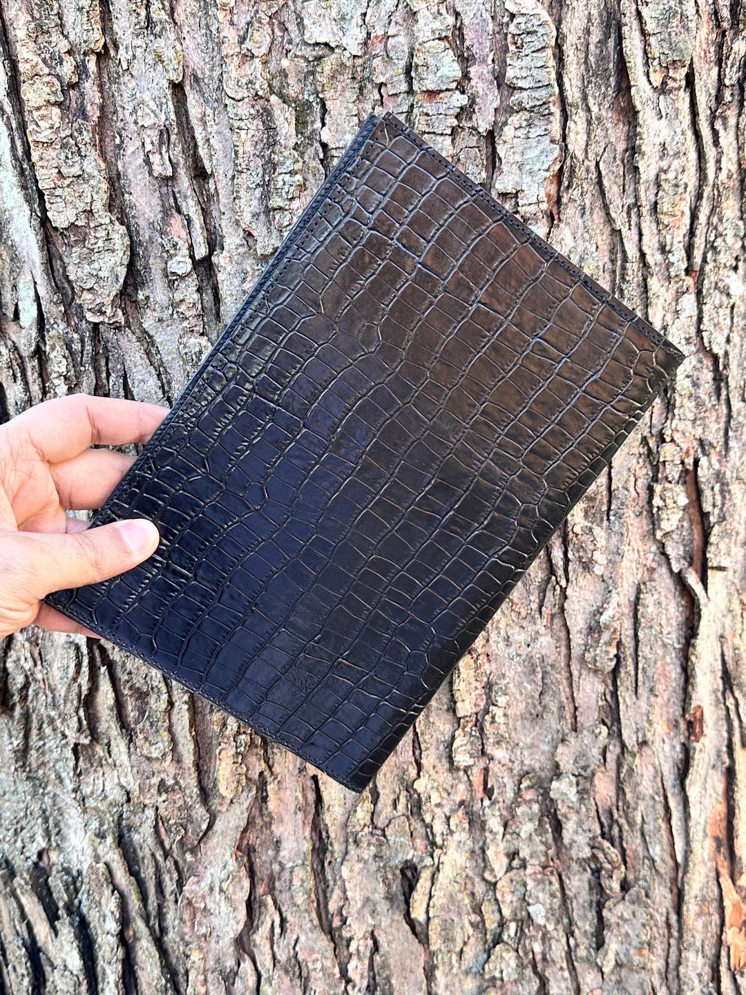 Leather Portfolio | Black Leather Folio | Croc Imprint Leather Folio ...