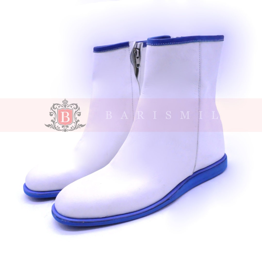 White Pure Leather Cosplay Costume Leather Boots | Officer Uniform ...