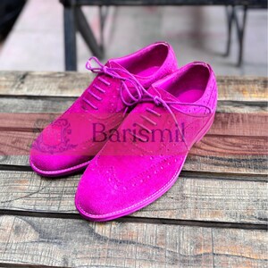 Handmade Pink Suede Oxford Shoes: Women's Leather Wingtip Dress Shoes ...