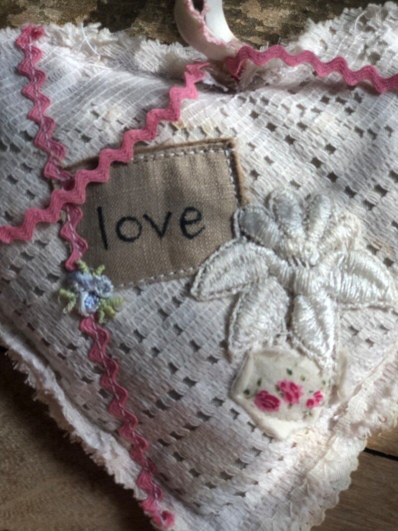 Love : Hanging Lace Fabric Small Heart Pillow Ornament - Etsy