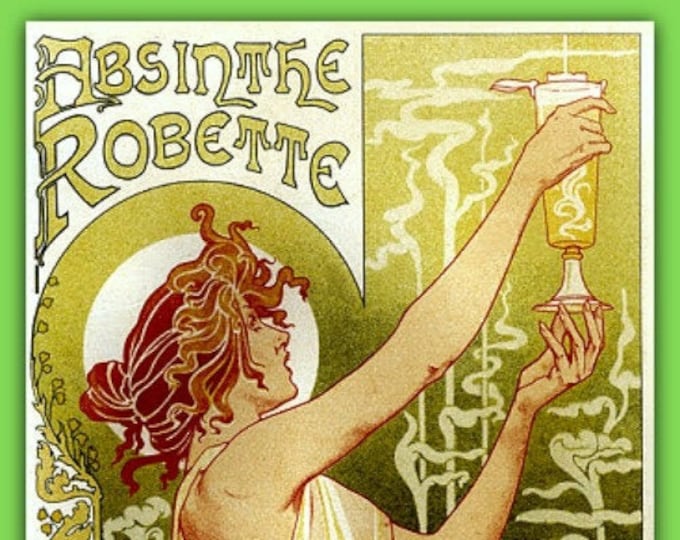 4.5" Mucha Absinthe Robette Vinyl Sticker. Quality Art Nouveau Green ...