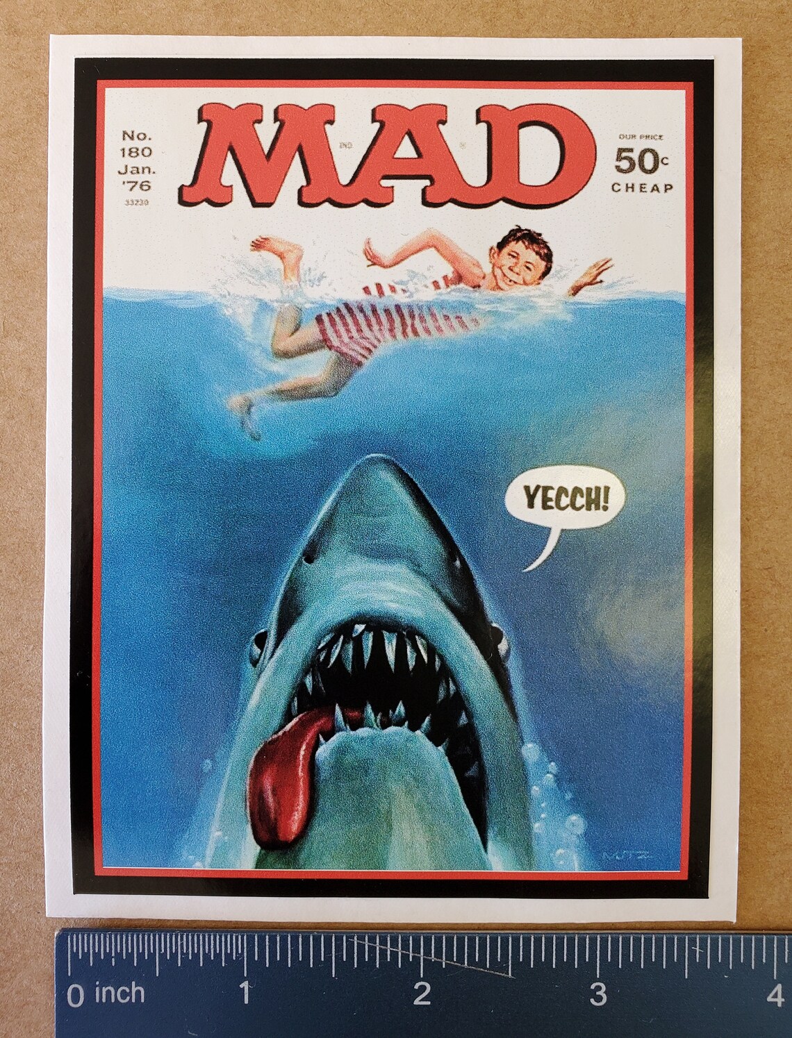 RARE 4.75 MAD Magazine Jaws Sticker. Funny 1976 180 | Etsy