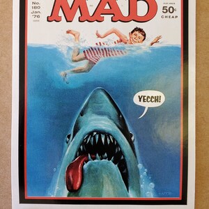 RARE 4.75 MAD Magazine Jaws Sticker. Funny 1976 180 Cover Decal for Car ...