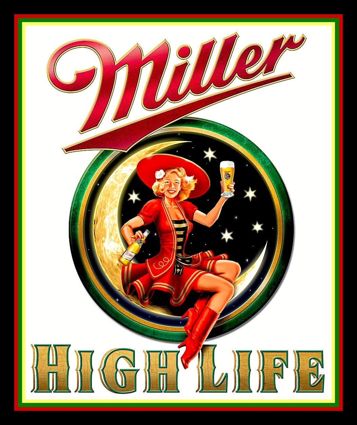 4.25" Miller High Life Girl in the Moon Vinyl Sticker. Champagne of ...