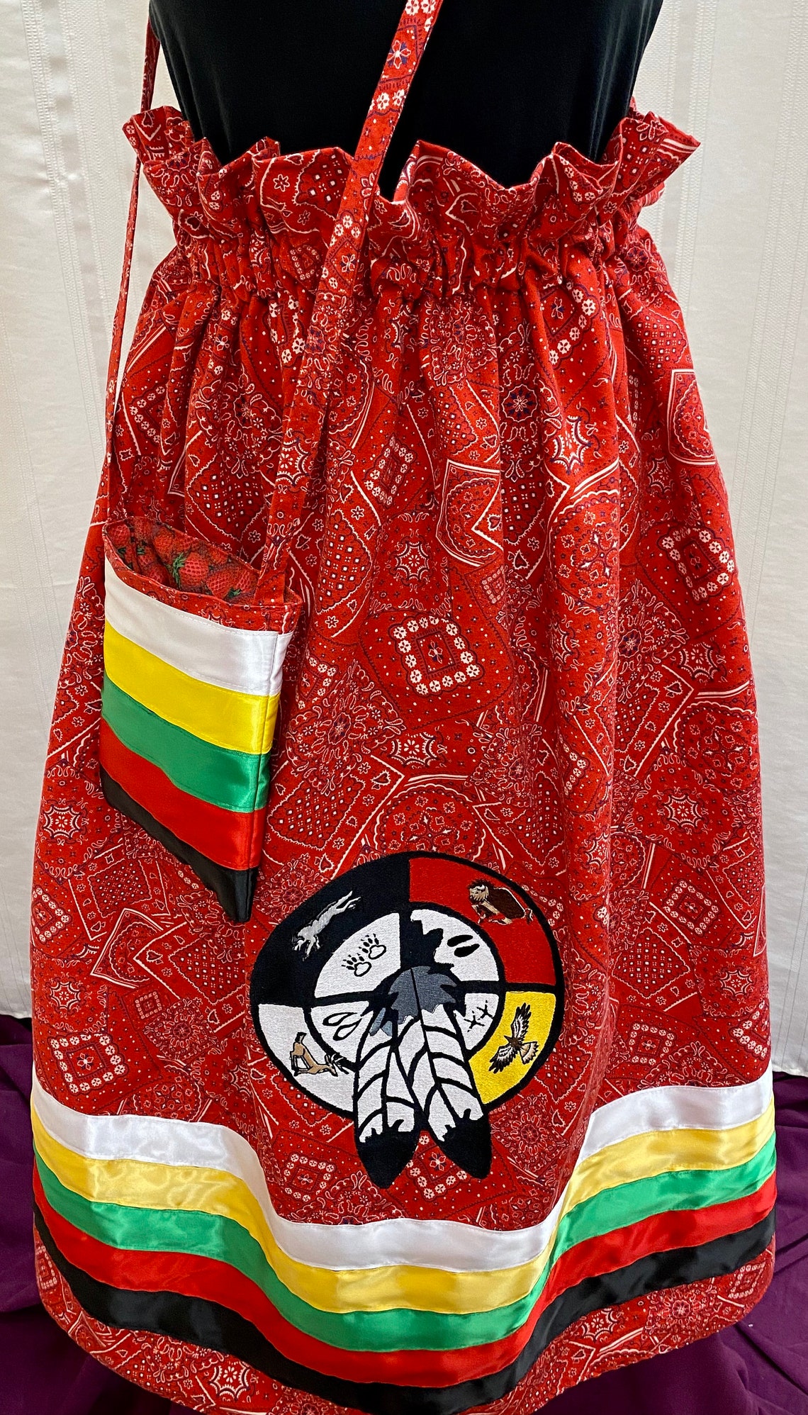 Embroidered Medicine Wheel Red Ribbon Skirt | Etsy