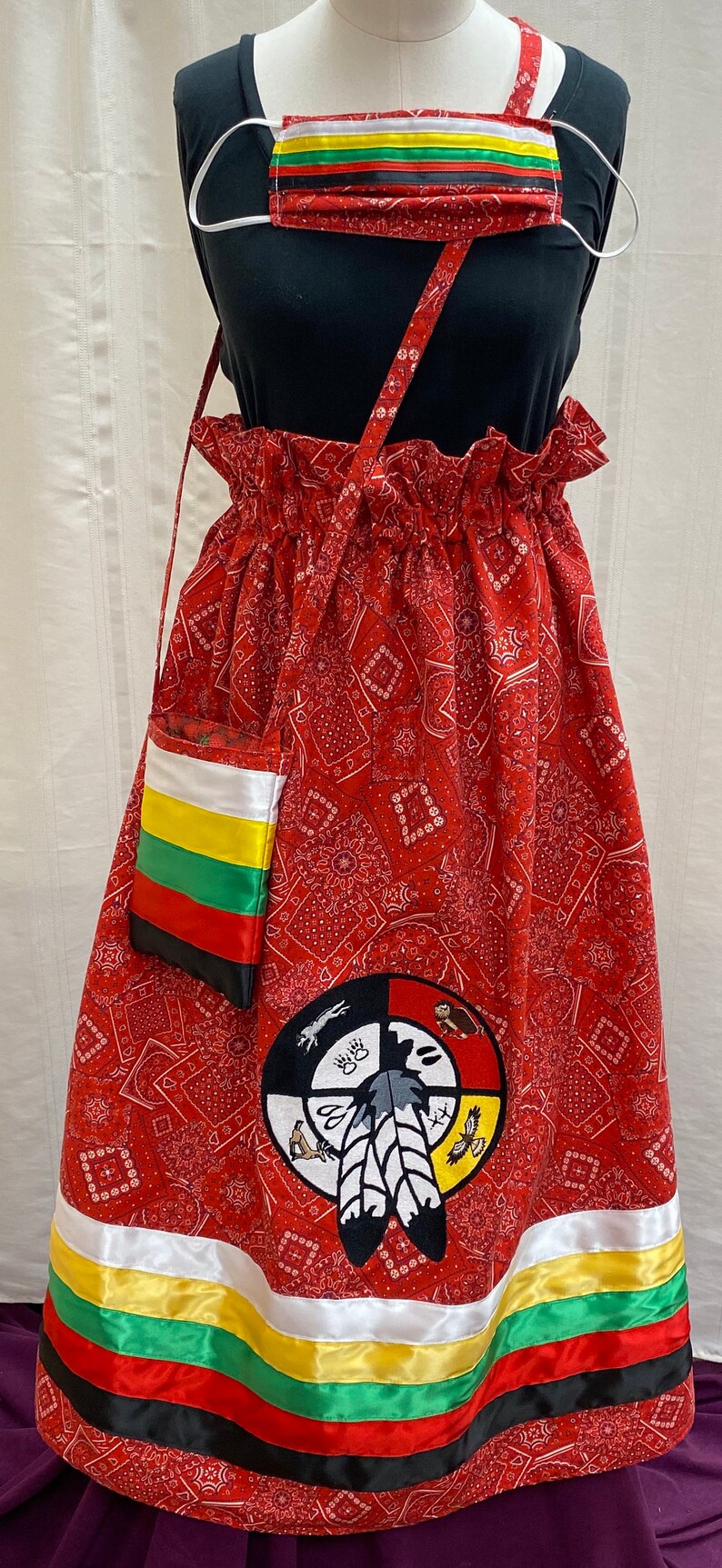 Embroidered Medicine Wheel Red Ribbon Skirt | Etsy