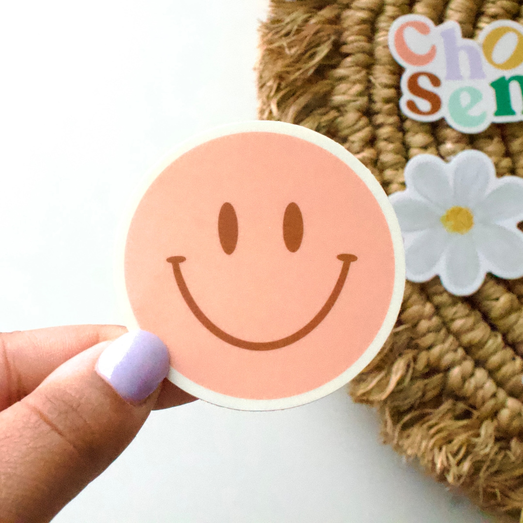 Pink Smiley Face Sticker - Vinyl Sticker - Matte Waterproof - Laptop ...