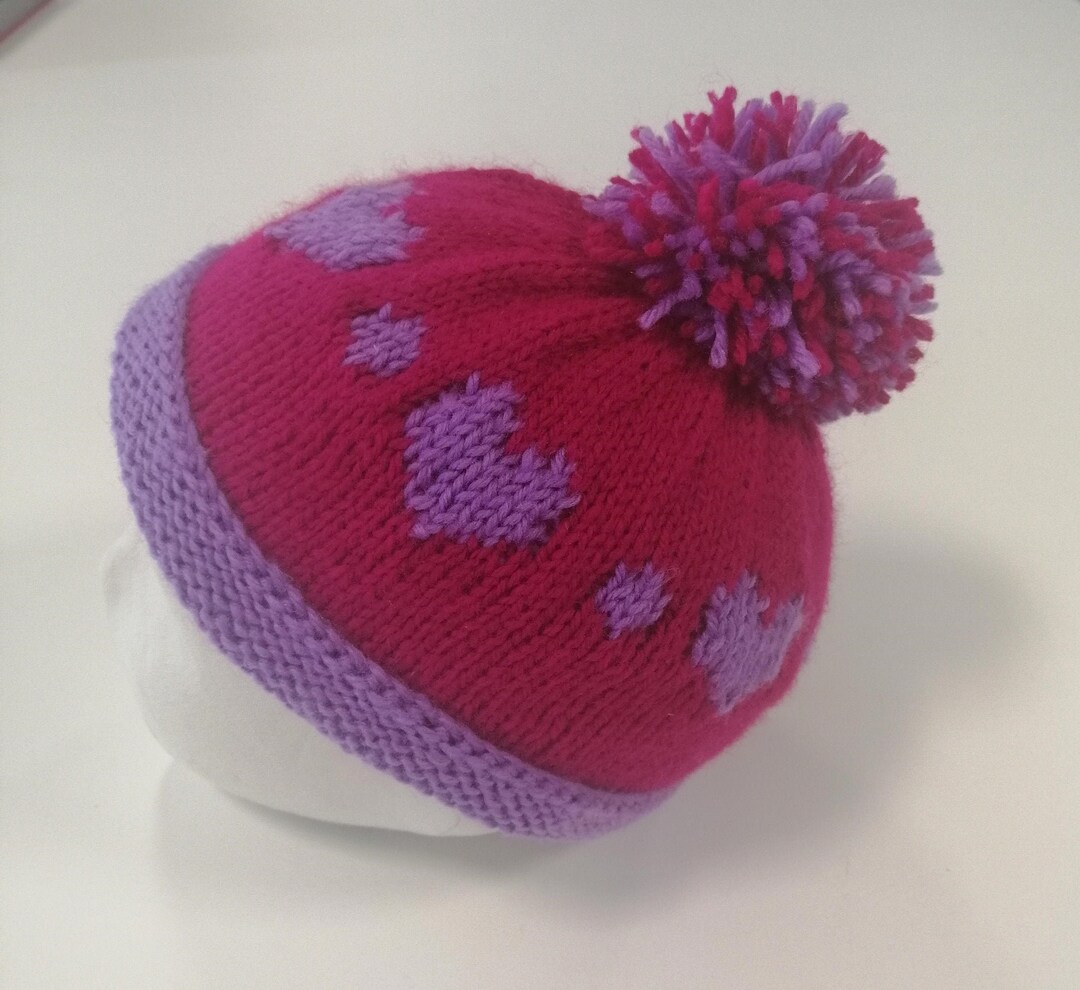 Heart Motif Kids Hat With Pom Pom - Colour Options Available - Etsy
