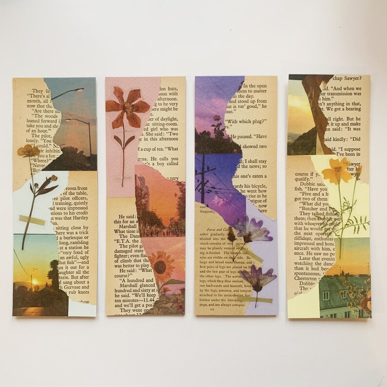 Sunset Floral Bookmarks Recycled Kraft 4 Designs Handmade Book Lover ...