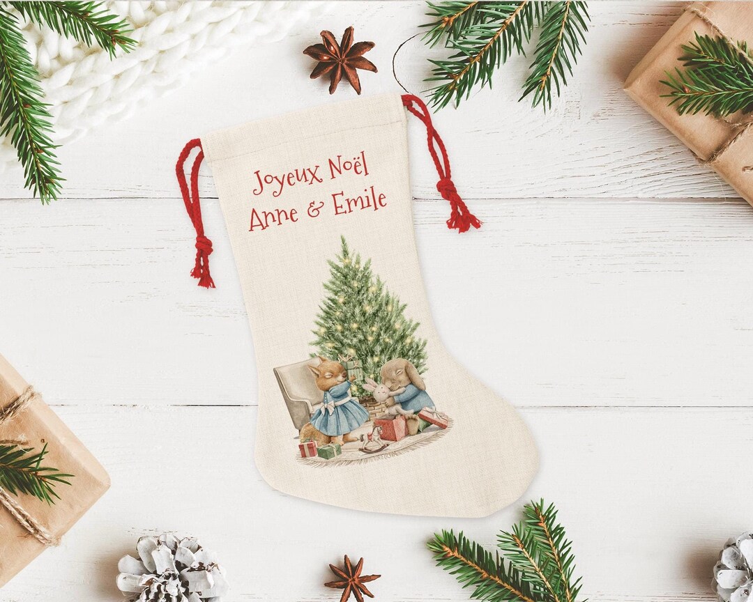 Personalized Christmas Stocking, Little Rabbit and Little Squirrel ...