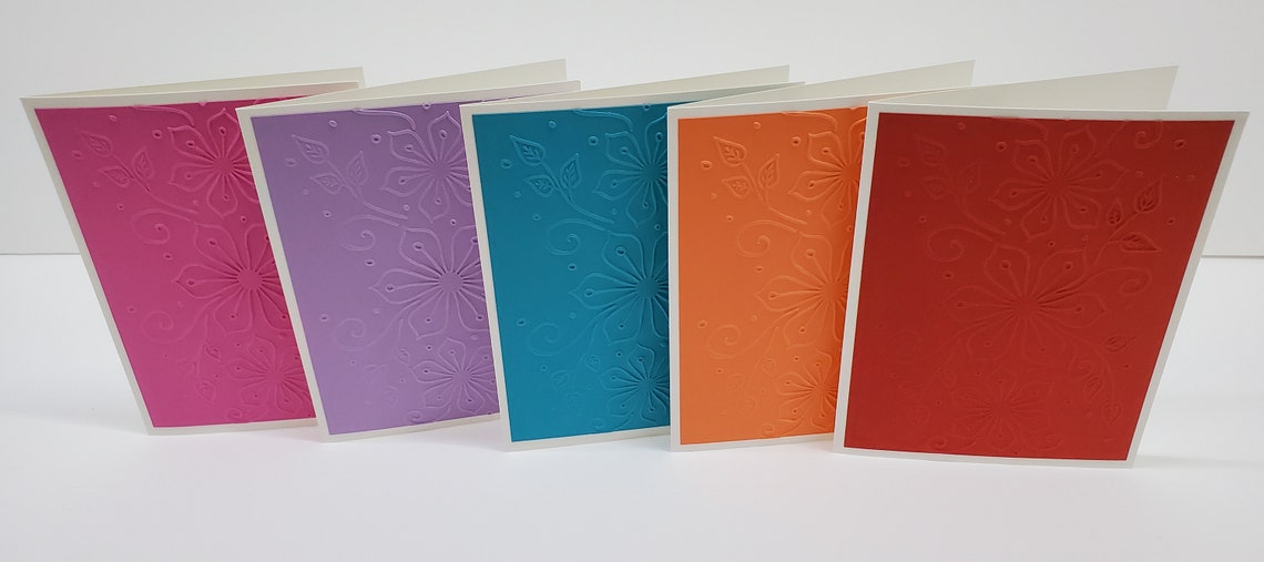 Set of 5 Colored Flower Embossed Cards With EnvelopesThank | Etsy