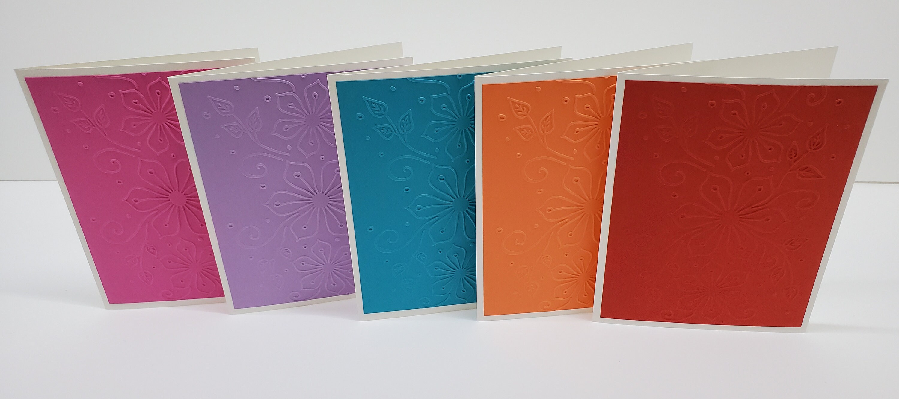 Set of 5 Colored Flower Embossed Cards With Envelopesthank - Etsy