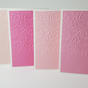 Set of 5 Rose Flowers Embossed Cards in Shades of Pink ,thank You Note ...