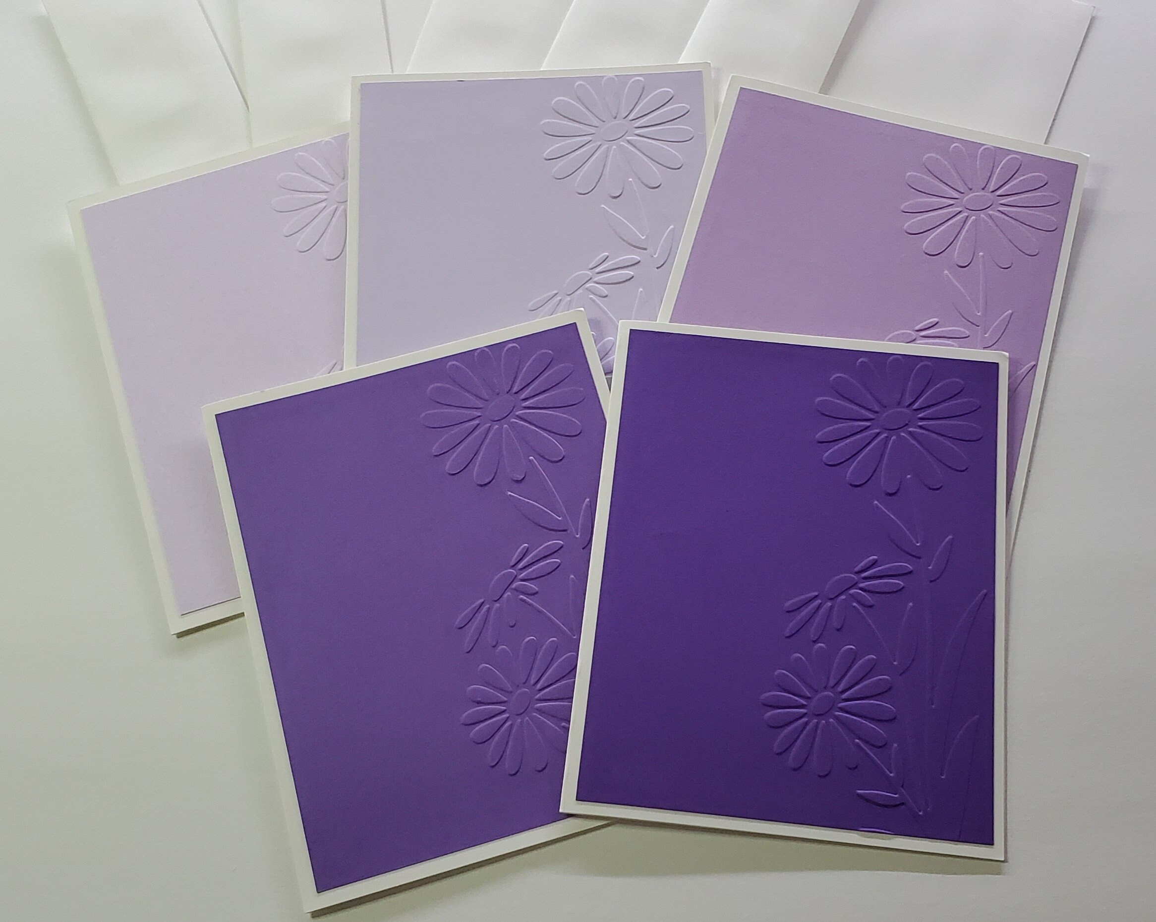 Set of 5 Daisy Flower Embossed Cards in Shades of Purple,thank You Note ...