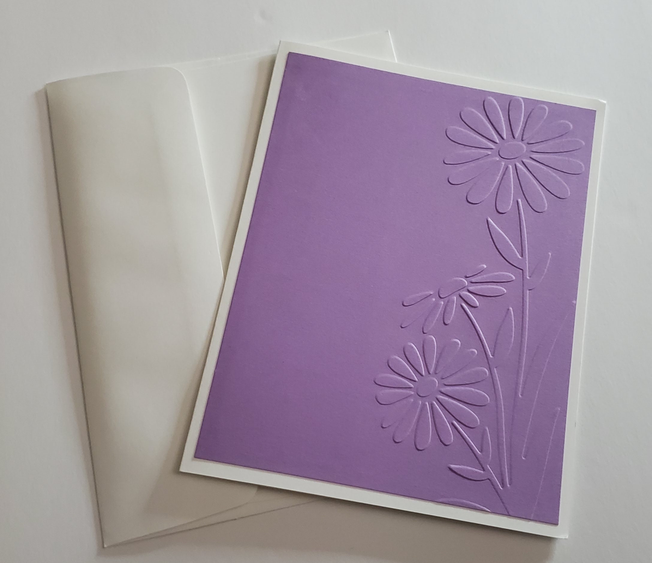 Set of 5 Daisy Flower Embossed Cards in Shades of Purple,thank You Note ...
