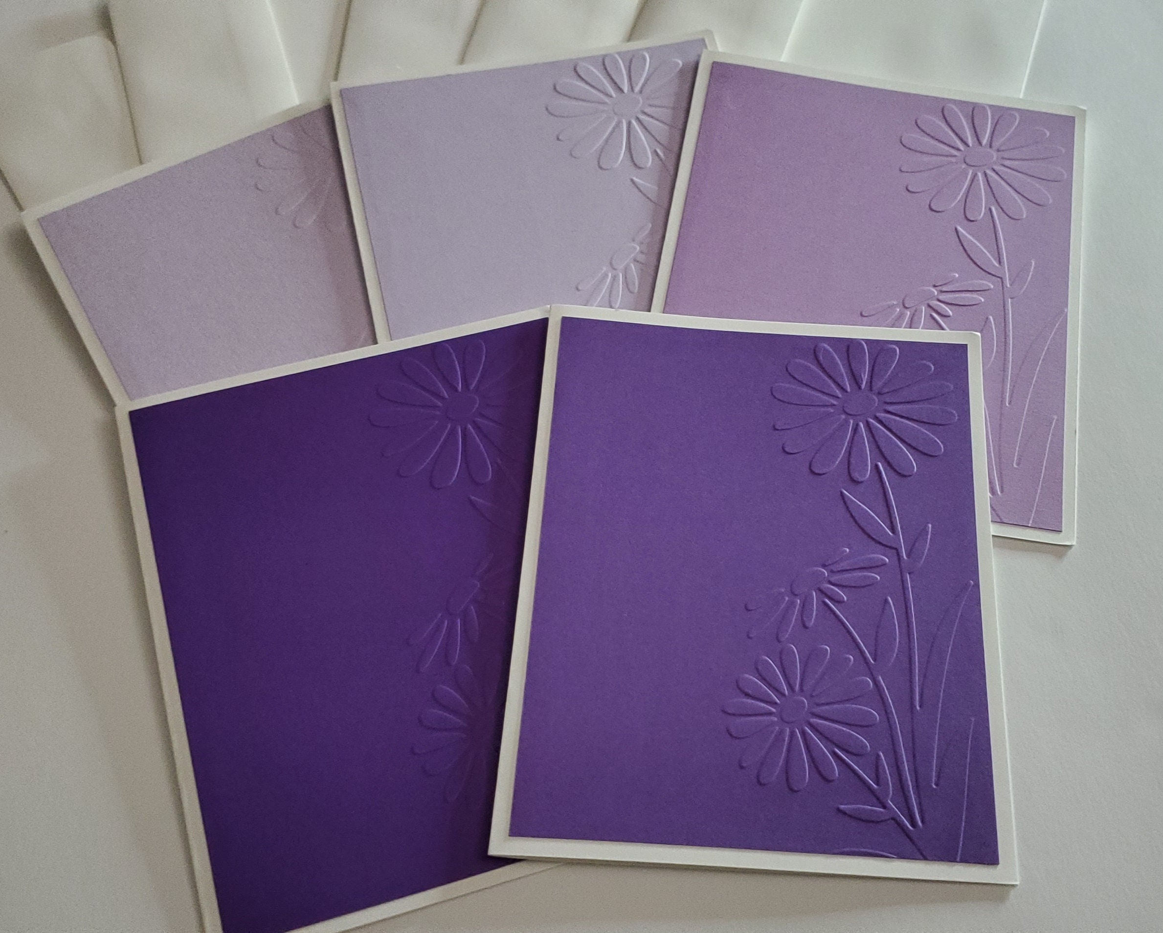 Set of 5 Daisy Flower Embossed Cards in Shades of Purple,thank You Note ...