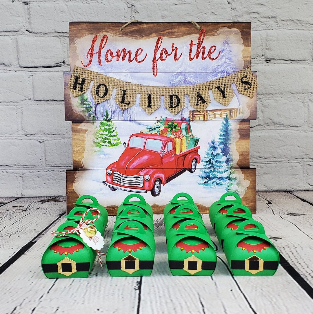 Christmas Elf Treat Box, Christmas Gift Box, Holiday Favor Box, Curvy ...