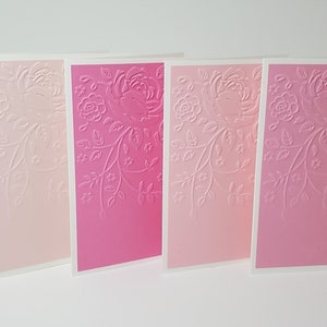 Set of 5 Rose Flowers Embossed Cards in Shades of Pink ,thank You Note ...