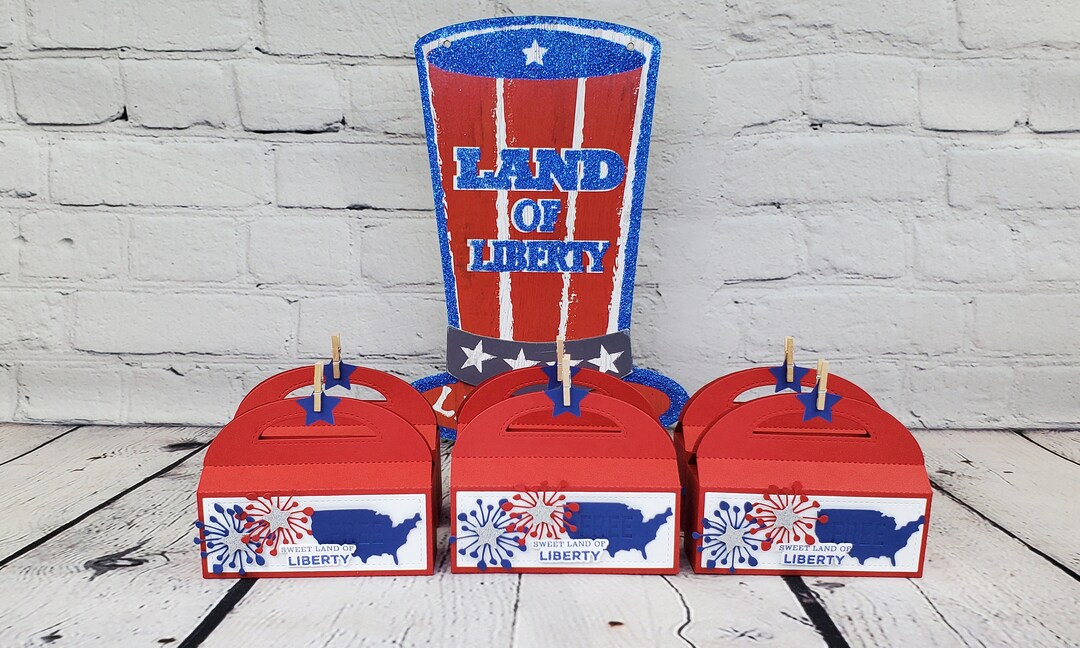 July 4th Handled Treat Boxes, Patriotic Favor Boxes, Red,white & Blue ...