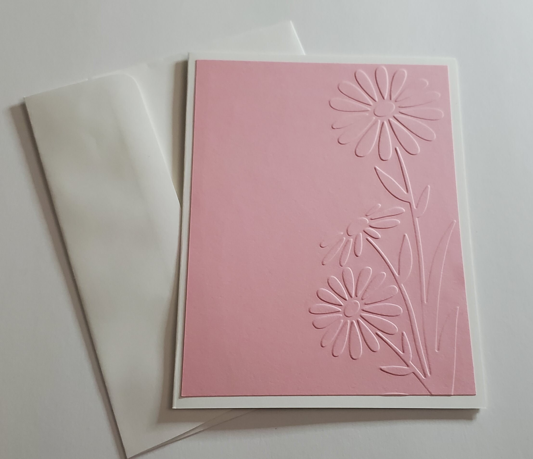 Set of 5 Daisy Flower Embossed Cards in shades of Pink Thank | Etsy