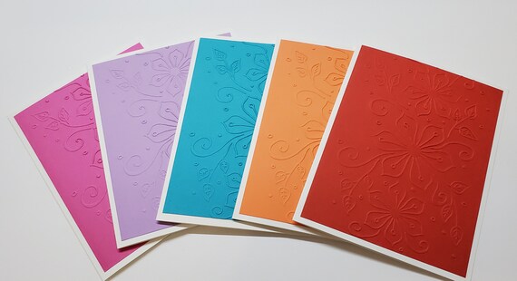 Set of 5 Colored Flower Embossed Cards With EnvelopesThank | Etsy