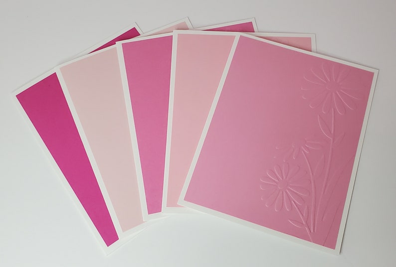 Set of 5 Daisy Flower Embossed Cards in Shades of Pink Thank - Etsy