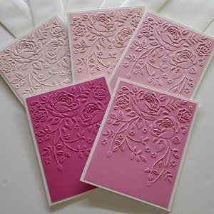 Set of 5 Rose Flowers Embossed Cards in Shades of Pink ,thank You Note ...