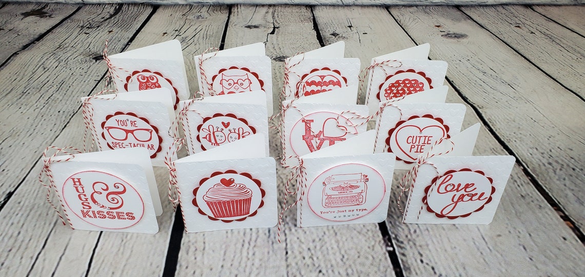 Set of 12 Handmade 3x3 Note Cards Valentine's - Etsy