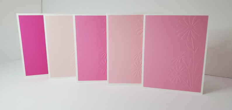 Set of 5 Daisy Flower Embossed Cards in Shades of Pink Thank - Etsy