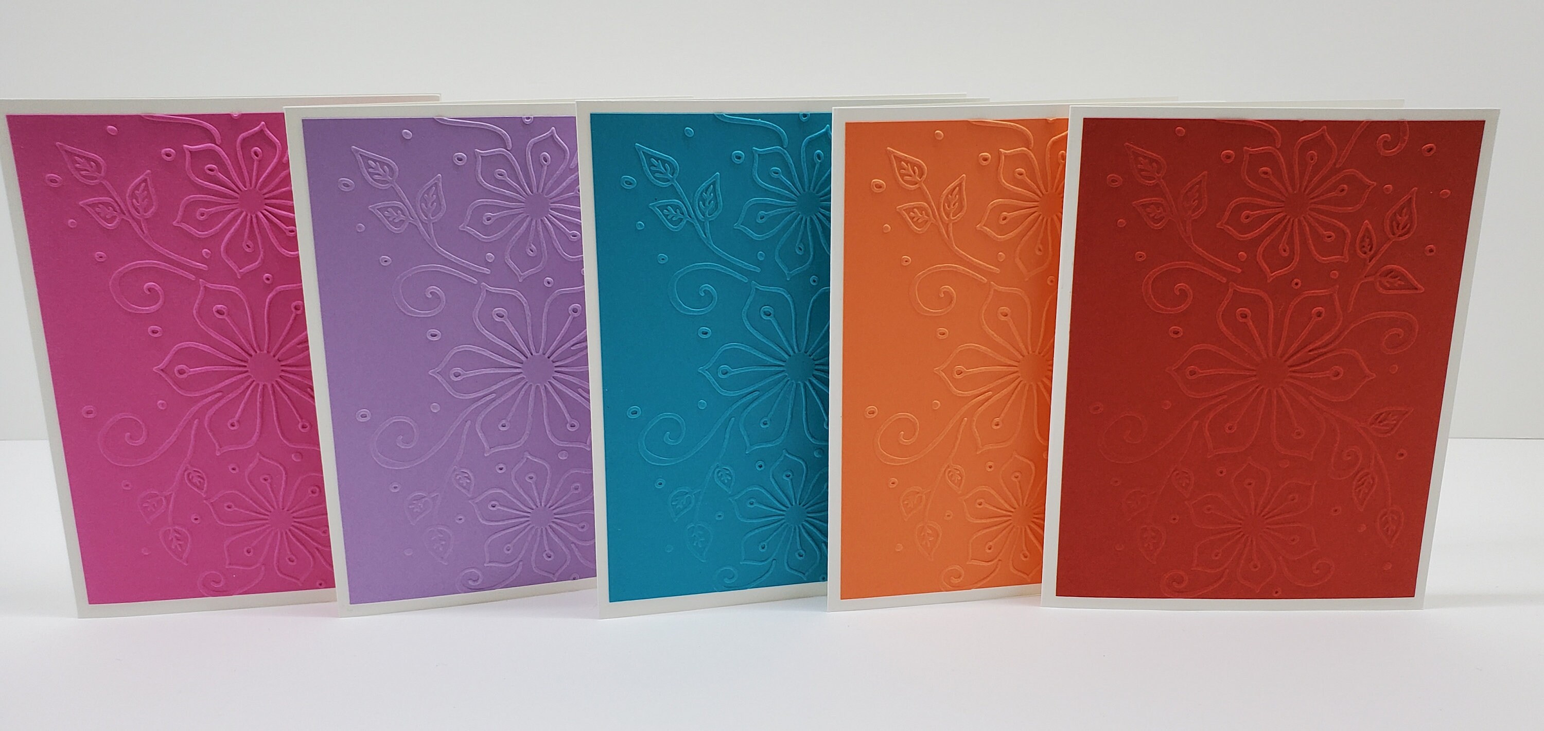 Set of 5 Colored Flower Embossed Cards With Envelopesthank - Etsy
