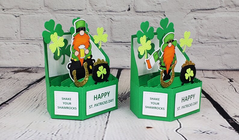 St. Patrick's Day Pop up Box Card, Pop up 3D Card, Leprechaun, Shamrock ...