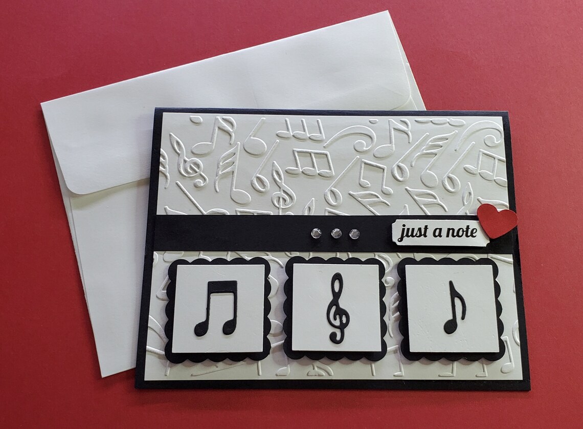 Just a Note Card, Embossed Note Card, Music Themed Note Card, Musical ...
