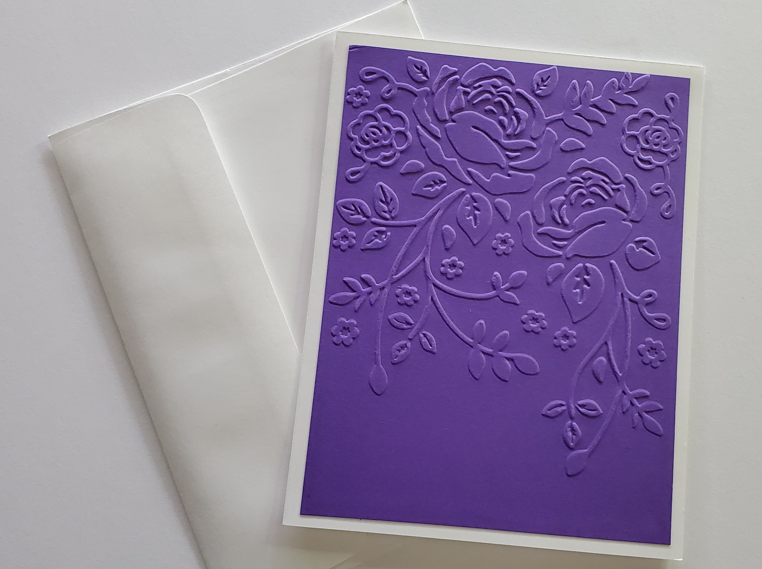 Set of 5 Rose Flowers Embossed Cards in Shades of Purple,thank You Note ...