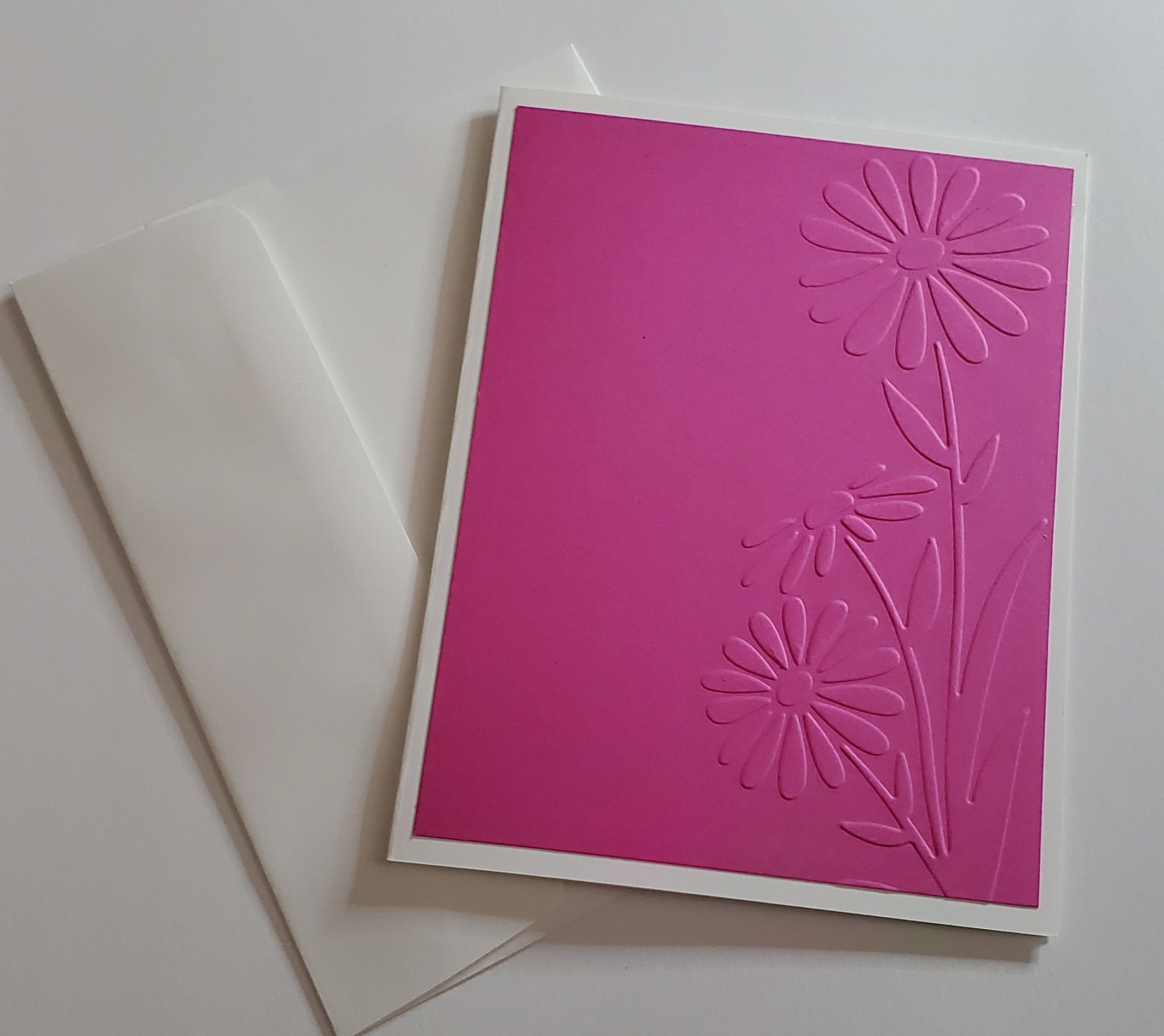 Set of 5 Daisy Flower Embossed Cards in shades of Pink Thank | Etsy