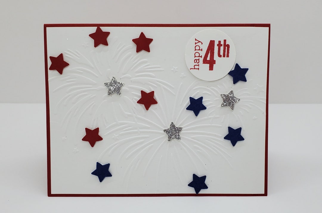 Fireworks 4th of July Note Card, White Embossed Independence Day Cards ...