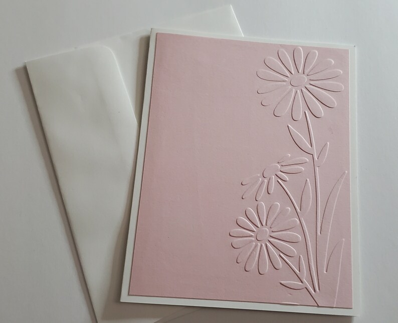 Set of 5 Daisy Flower Embossed Cards in Shades of Pink Thank - Etsy