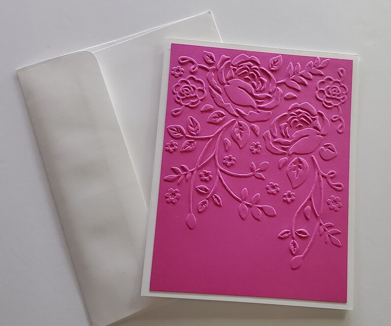 Set of 5 Rose Flowers Embossed Cards in Shades of Pink thank - Etsy