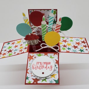 Birthday Pop Up Box Card with Balloons Candles & Cupcake 3D | Etsy