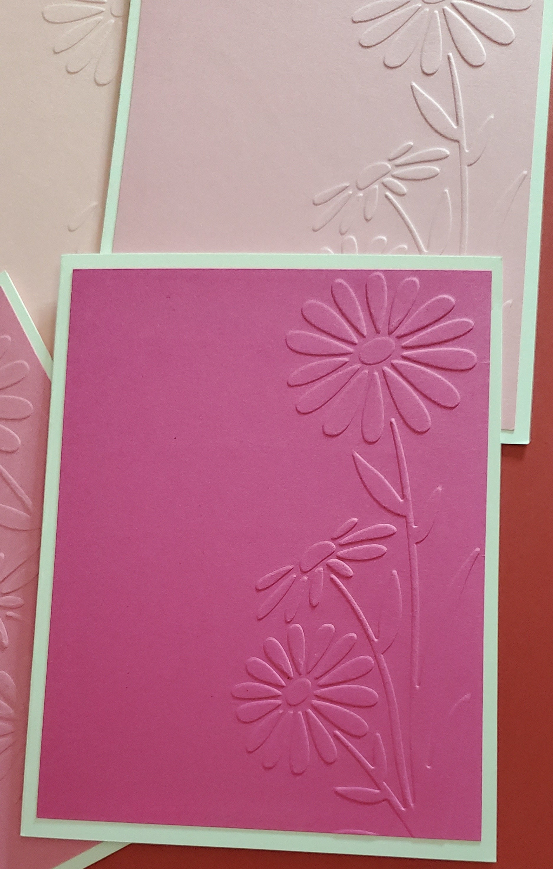 Set of 5 Daisy Flower Embossed Cards in shades of Pink Thank | Etsy