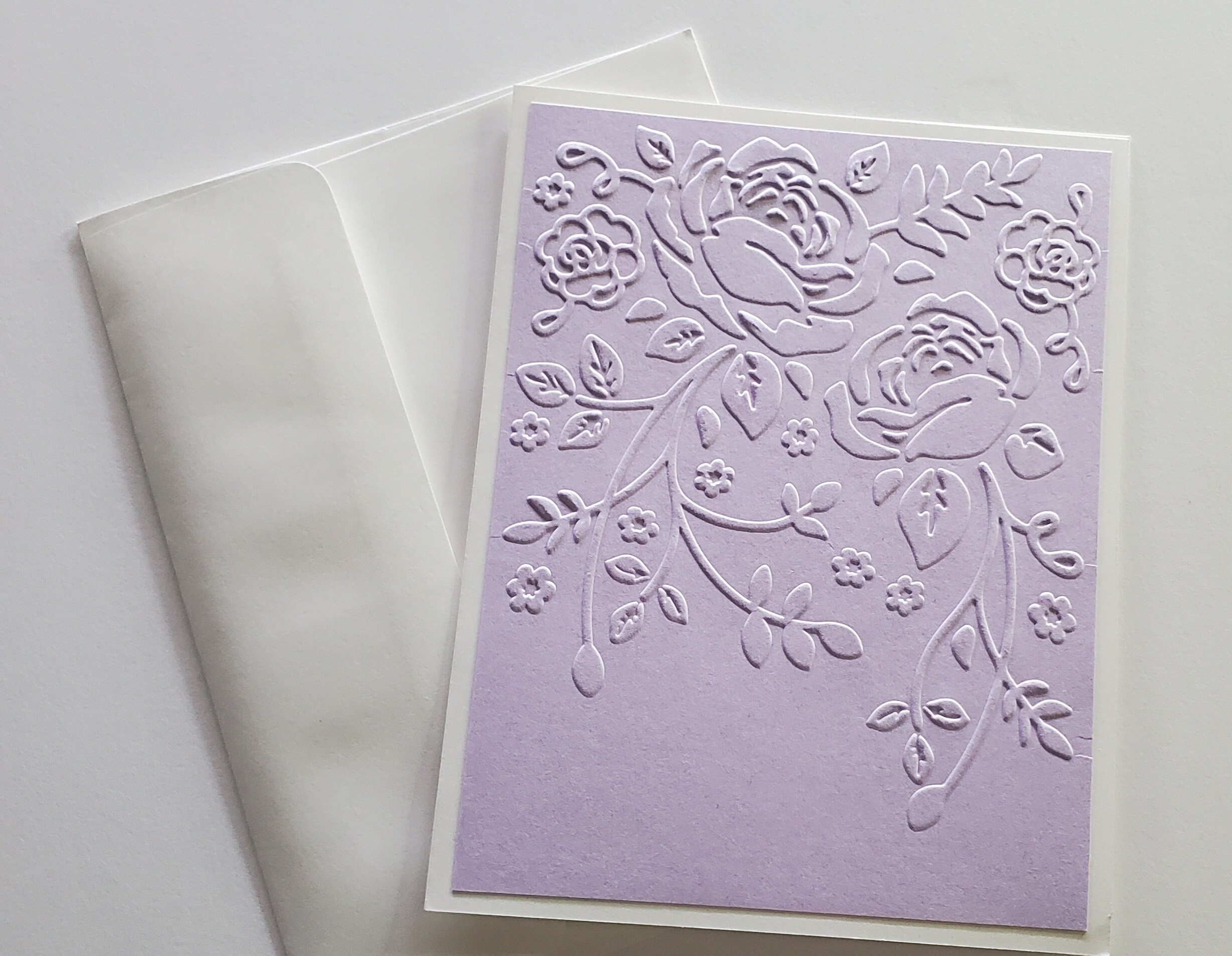Set of 5 Rose Flowers Embossed Cards in Shades of Purple,thank You Note ...