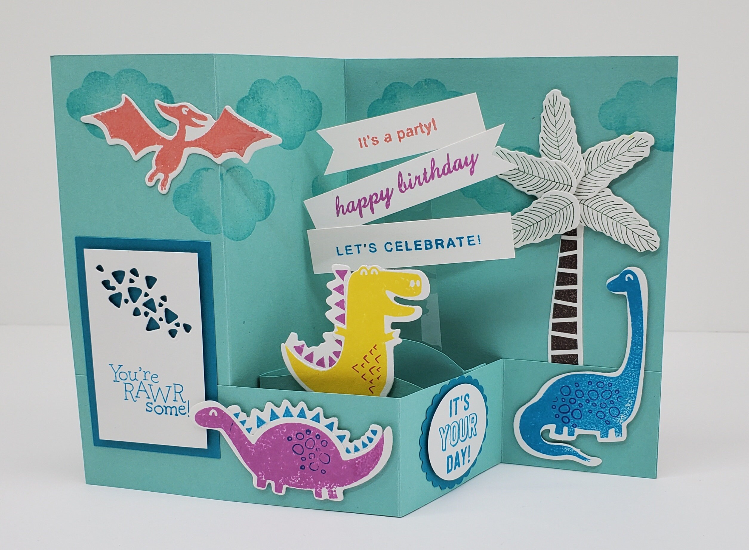 Dinosaur Pop Up Card Dinosaur Z Fold Card Dinosaur Happy | Etsy