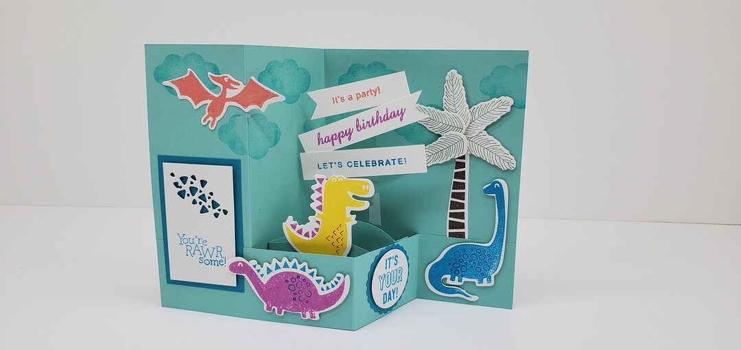 Dinosaur Pop up Card, Dinosaur Z Fold Card, Dinosaur Happy Birthday ...